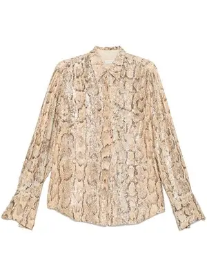 Dries Van Noten Celina Sequined Snakeskin Print Shirt - Beige