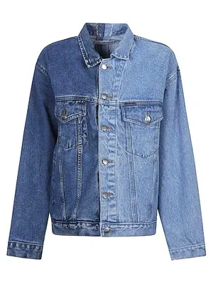 E.L.V. DENIM Cotton Denim Jacket With Pointed Collar