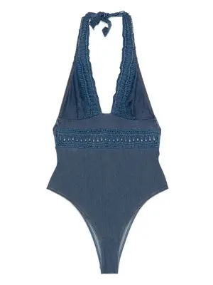 Ermanno Scervino Lace Detail Halterneck One-piece Swimsuit - Blue