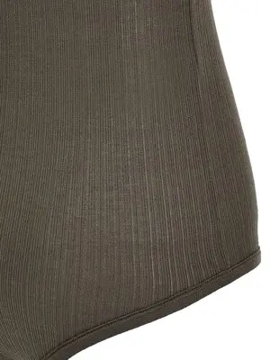 LEMAIRE V-neck Button-up Ribbed Bodysuit - Brown