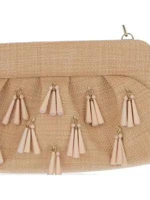 THEMOIRE Emera Fringed Clutch With Bead Embellishments - Beige