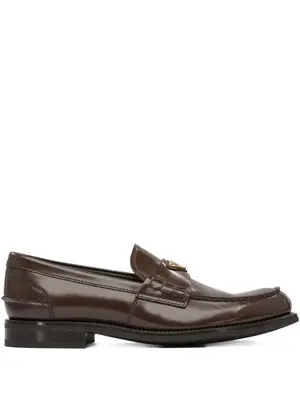 Prada Leather Loafers With Gold-tone Enamel Triangle Logo