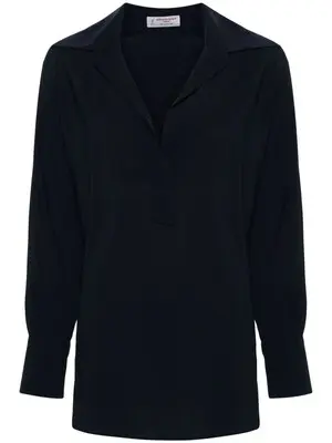 Alberto Biani Georgette Blouse With Classic Collar And V-neck