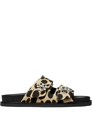 Tory Burch T-lock Leopard Print Sport Slide Sandals