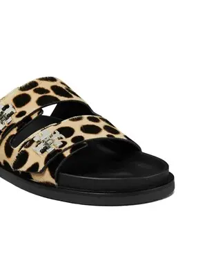 Tory Burch T-lock Leopard Print Sport Slide Sandals