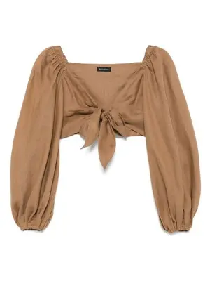 ACTUALEE Linen Tie Front Top