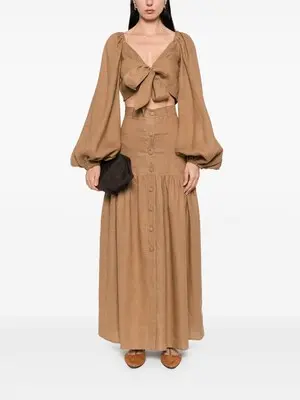 ACTUALEE Linen Tie Front Top