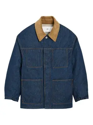 AMI Paris Worker Denim Jacket With Corduroy Collar