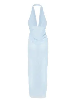 FISICO Long Net Dress With Halterneck And Open Back - Blue