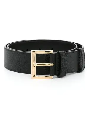 Prada Saffiano Leather Belt With Gold-tone Hardware - Black