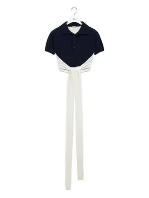 Loewe Wool And Cashmere Polo Shirt With Contrasting Tie Detail - Blue