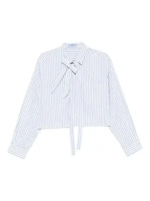 Prada Striped Cotton Shirt With Tie Neck - Blue