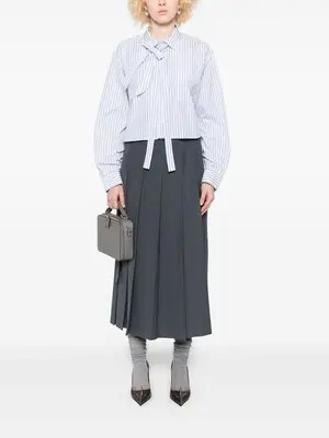 Prada Striped Cotton Shirt With Tie Neck - Blue
