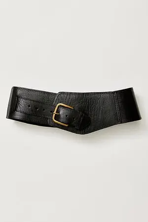 Free People Winona Leather Waist Belt With Brass Buckle - Black