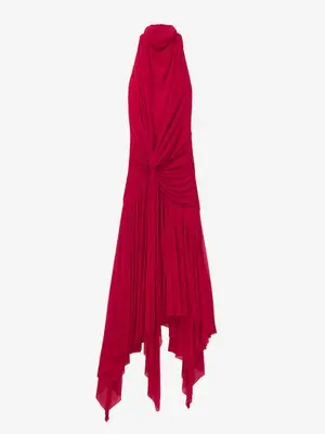 Alexander McQueen Asymmetric Draped Halterneck Dress - Red