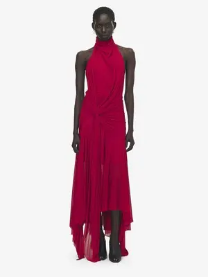 Alexander McQueen Asymmetric Draped Halterneck Dress - Red