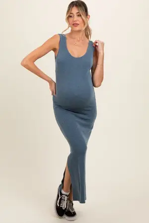 PINKBLUSH Ribbed Side Slit Maxi Dress