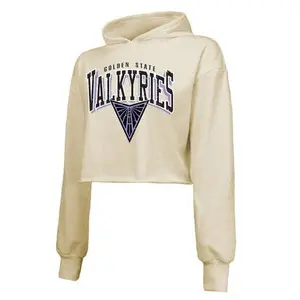 MAJESTIC THREADS Golden State Valkyries Cropped Pullover Hoodie - Cream