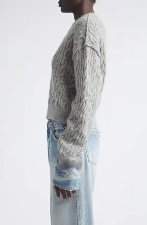 HAIKURE Karine Cable Knit Merino Wool Sweater With Denim Cuffs