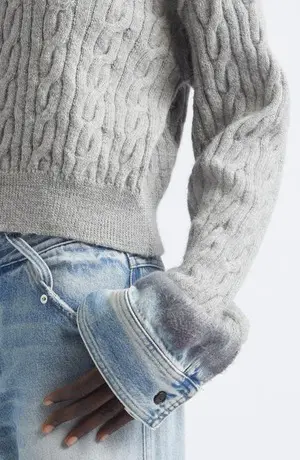 HAIKURE Karine Cable Knit Merino Wool Sweater With Denim Cuffs