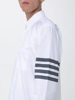 Thom Browne Button-down Cotton Poplin Shirt With 4-bar Stripe Motif - White