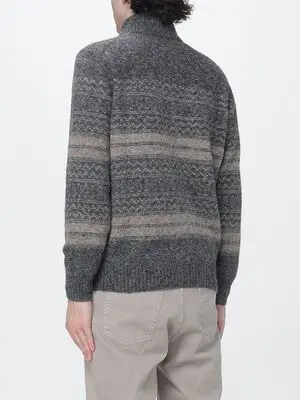 Brunello Cucinelli Striped Roll Neck Zip Cardigan - Charcoal