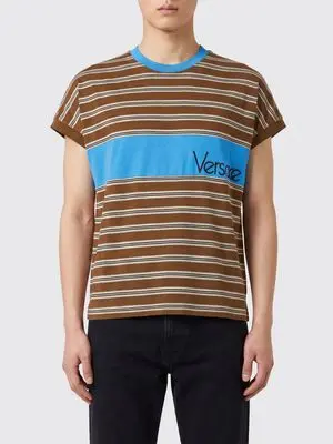 Versace Striped Cotton T-shirt With Crew Neck And Contrast Trims - Hazel