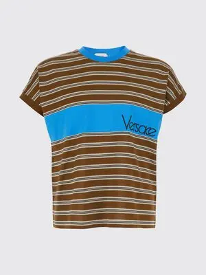 Versace Striped Cotton T-shirt With Crew Neck And Contrast Trims - Hazel