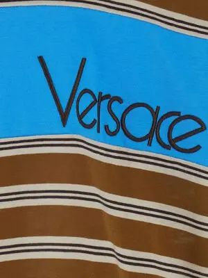 Versace Striped Cotton T-shirt With Crew Neck And Contrast Trims - Hazel