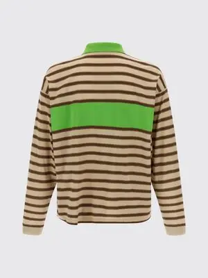 Versace Striped Long-sleeve Polo In Cotton With Ribbed Collar - Multicolor