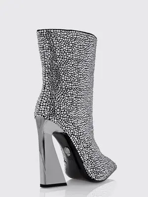Philipp Plein Almond-toe Leather Ankle Boots With Swarovski Crystals And High Heels