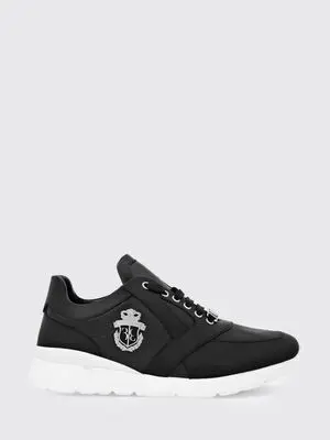 BILLIONAIRE Crest Runner Sneakers In Smooth And Grained Leather With Metallic Logo - White 1