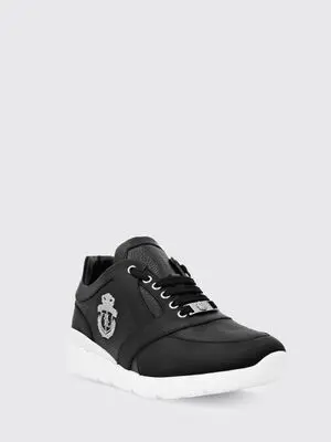 BILLIONAIRE Crest Runner Sneakers In Smooth And Grained Leather With Metallic Logo - White 1