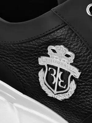 BILLIONAIRE Crest Runner Sneakers In Smooth And Grained Leather With Metallic Logo - White 1