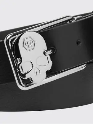 Philipp Plein Leather Belt With Skull And Hexagon Logo Buckle - Black 1