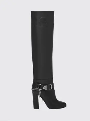 Philipp Plein Grained Leather Over-the-knee Boots With High Block Heel - Black