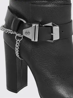 Philipp Plein Grained Leather Over-the-knee Boots With High Block Heel And Chain Detailing