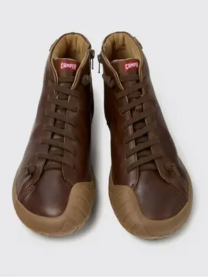 Camper Peu Path+ Smooth Leather Ankle Boots With Elastic Laces And Zip