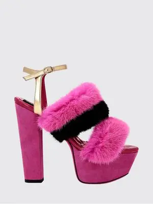Philipp Plein Philipp Plein Striped Suede And Fur Platform Sandals Fuchsia