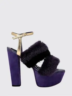 Philipp Plein Striped Suede And Fur Platform Sandals