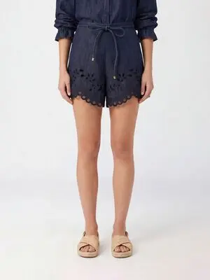 Zimmermann High-waisted Cotton Denim Shorts With Lace Inserts