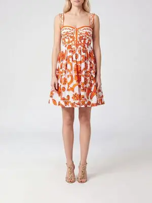 Dolce & Gabbana Cotton Balloon Mini Dress With Maioliche Print - Multicolor