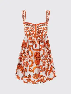 Dolce & Gabbana Cotton Balloon Mini Dress With Maioliche Print