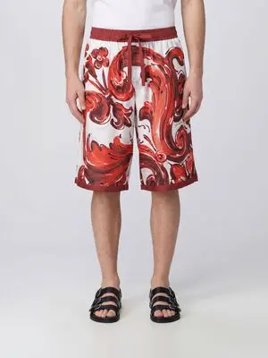 Dolce & Gabbana Knee-length Silk Shorts With Maioliche Print - Red