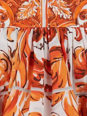 Dolce & Gabbana High-waisted A-line Mini Skirt In Cotton With Maioliche Print