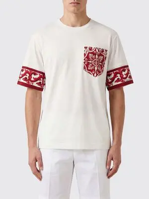 Dolce & Gabbana Cotton And Silk T-shirt With Majolica Print And Contrast Trim