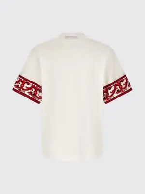 Dolce & Gabbana Cotton And Silk T-shirt With Majolica Print And Contrast Trim