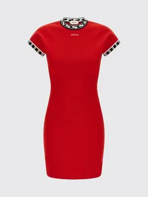 Versace Slim Fit Sheath Mini Dress In Cotton With Contrast Trims