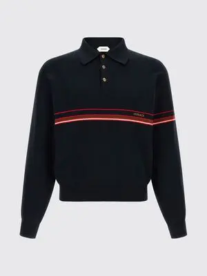 Versace Long-sleeved Knitted Cotton Polo Shirt With Contrast Logo