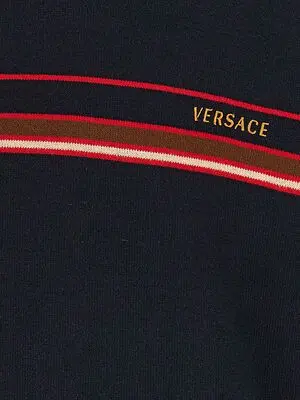 Versace Long-sleeved Knitted Cotton Polo Shirt With Contrast Logo
